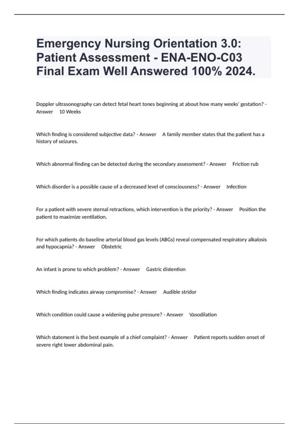 Emergency Nursing Orientation 3.0: Patient Assessment - ENA-ENO-C03 ...