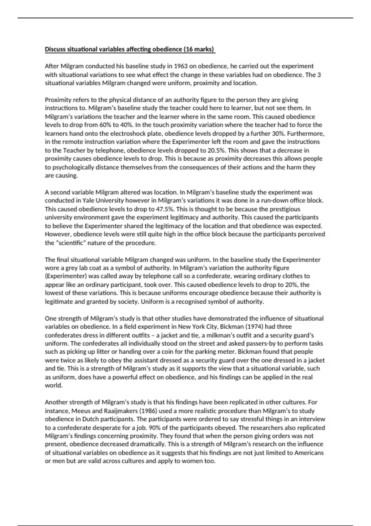 AQA A Level 16 marker on Situational Variables - Social influence ...