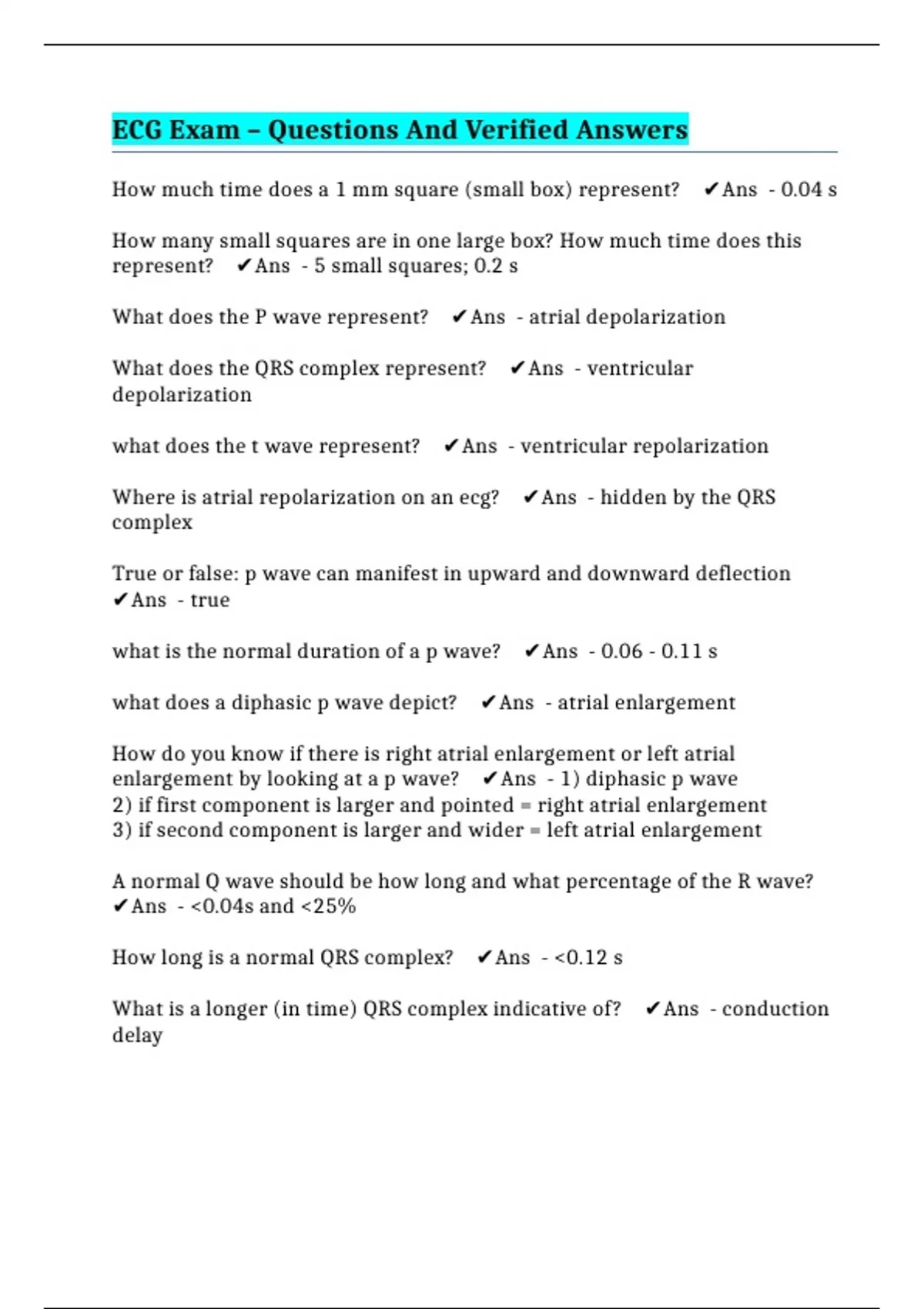 ECG Exam – Questions And Verified Answers - ECG - Stuvia US