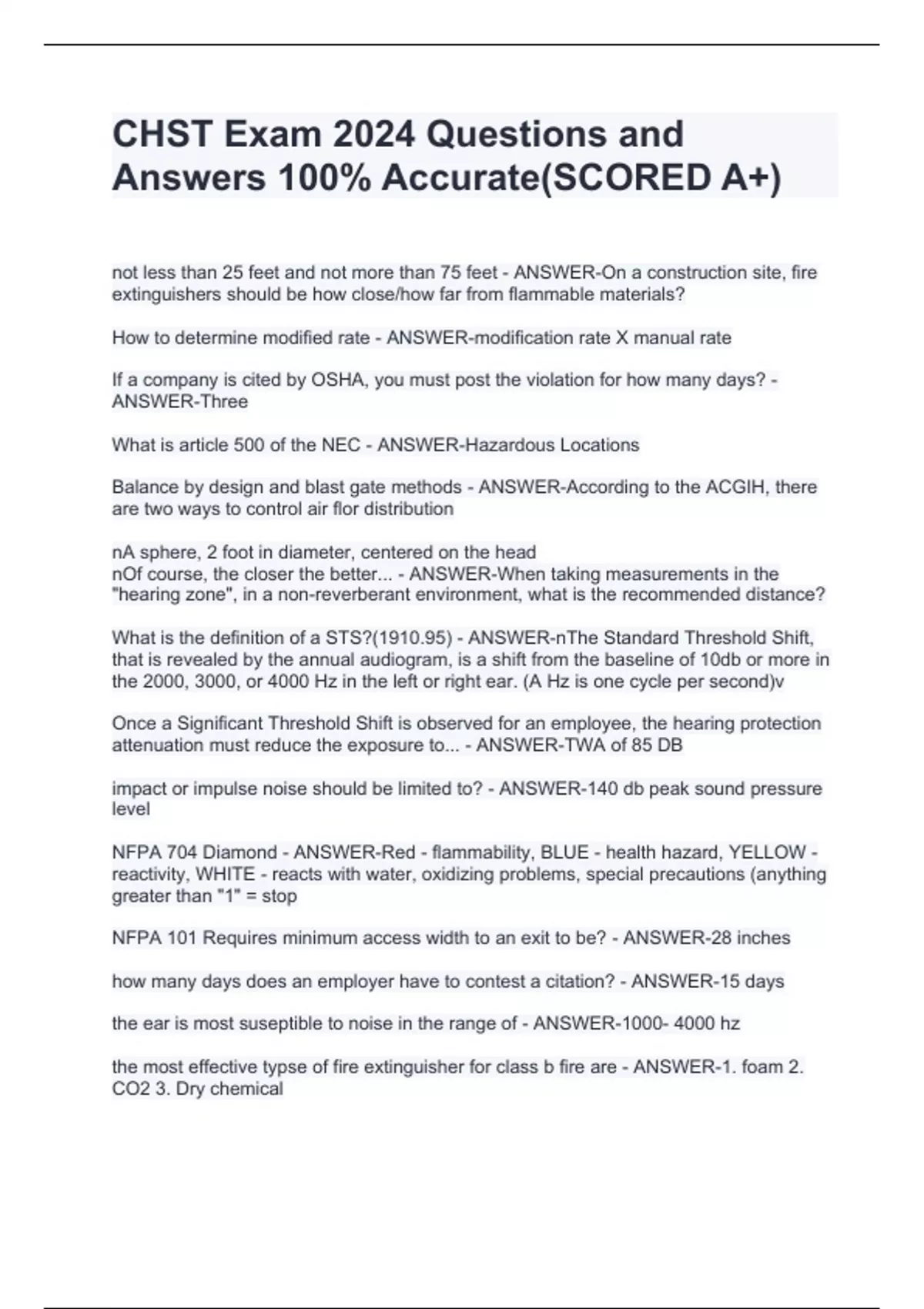 CHST Exam 2024 Questions and Answers 100% Accurate(SCORED A+) - CHST ...