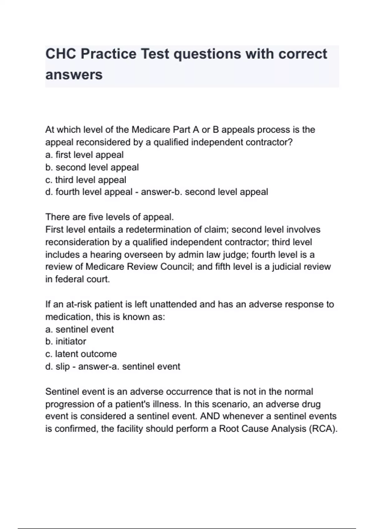 CHC Practice Test questions with correct answers - CHC Practice Tet ...