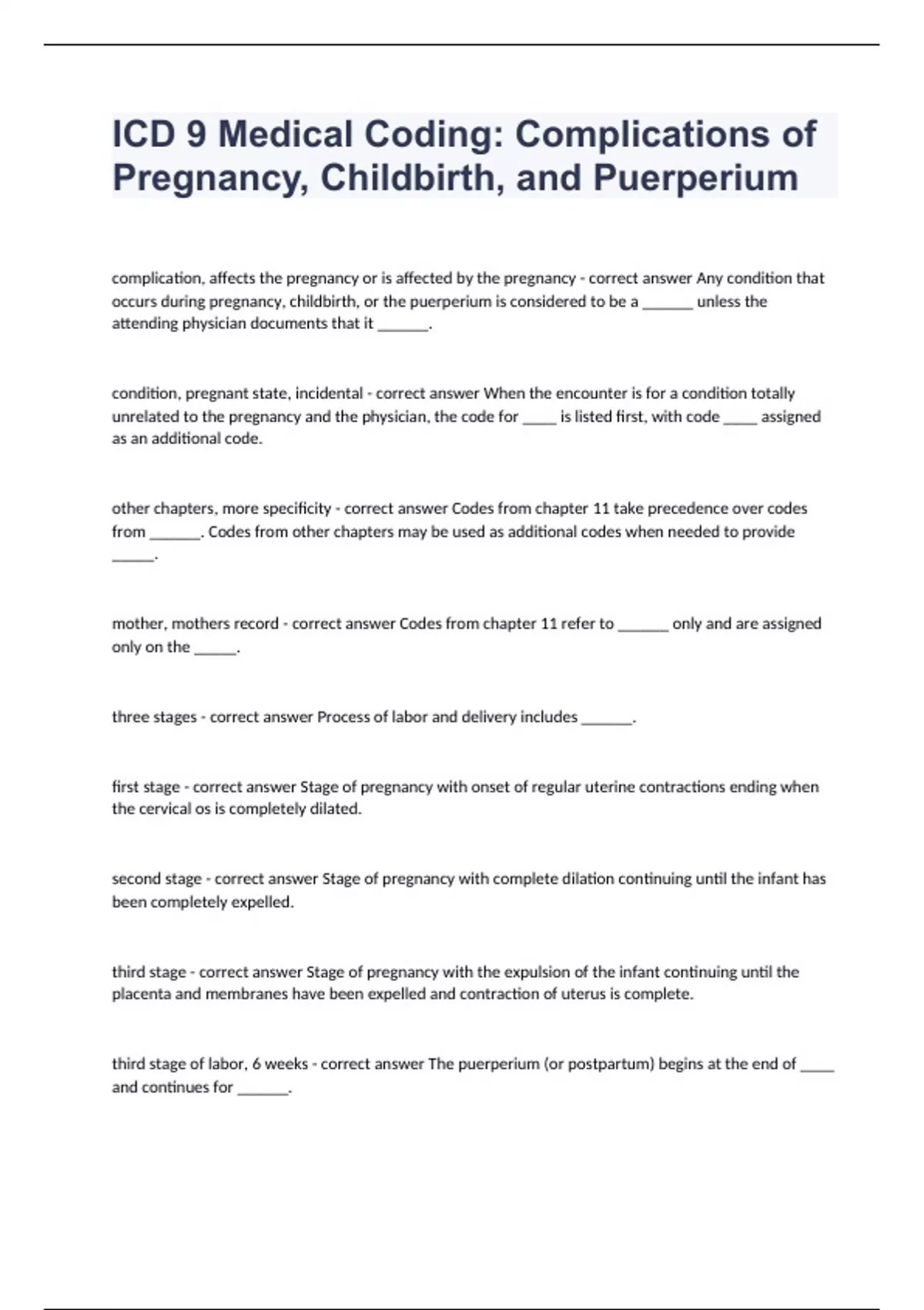 ICD 9 Medical Coding Complications of Pregnancy, Childbirth, and ...