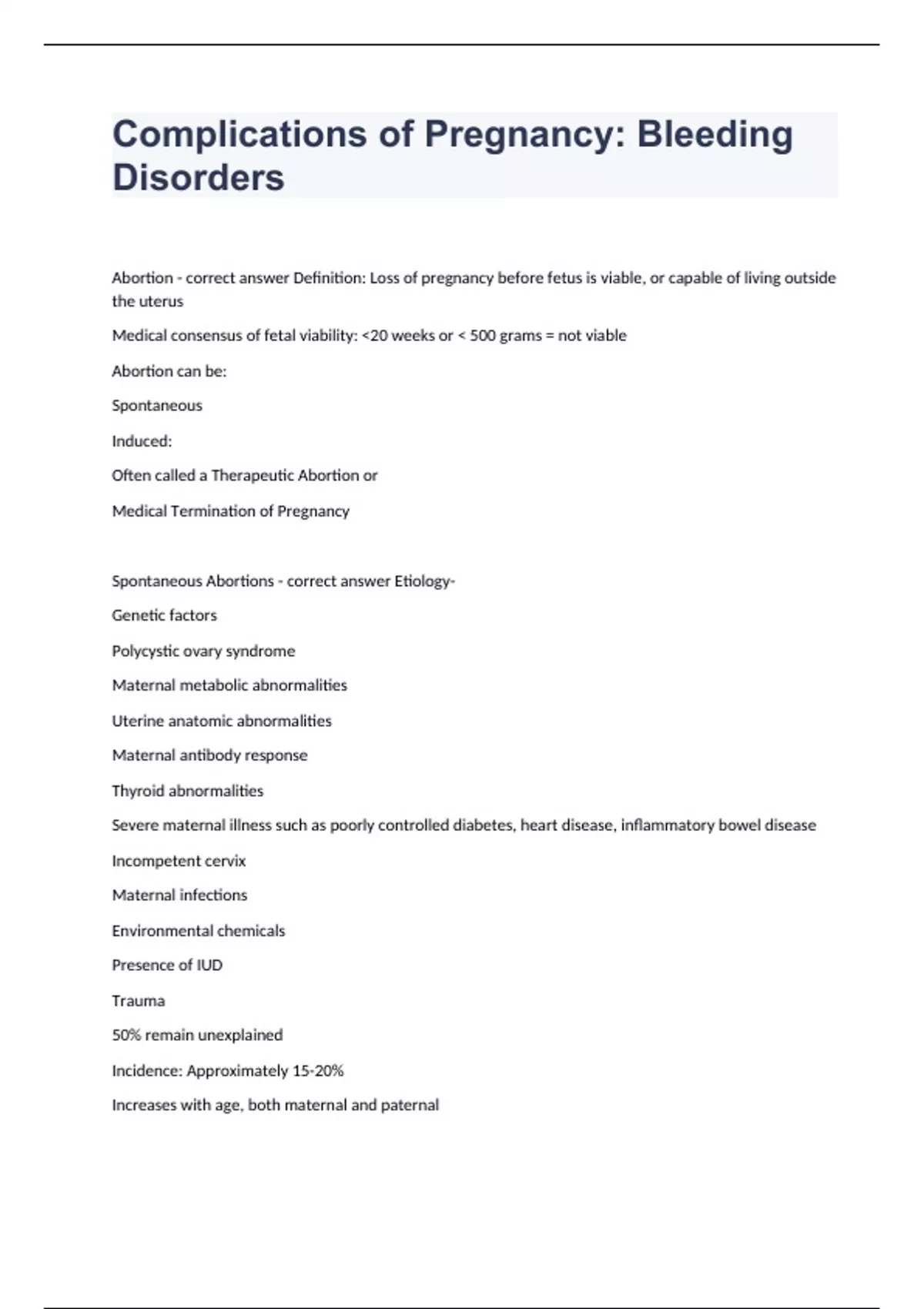 Complications of Pregnancy Bleeding Disorders questions and answers ...