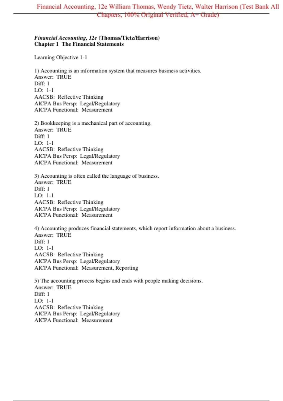 Test Bank For Financial Accounting 12th Edition By William Thomas ...