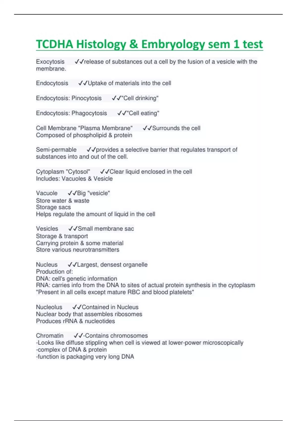 TCDHA Histology & Embryology sem 1 test|100% VERIFIED. - TCDHA - Stuvia US