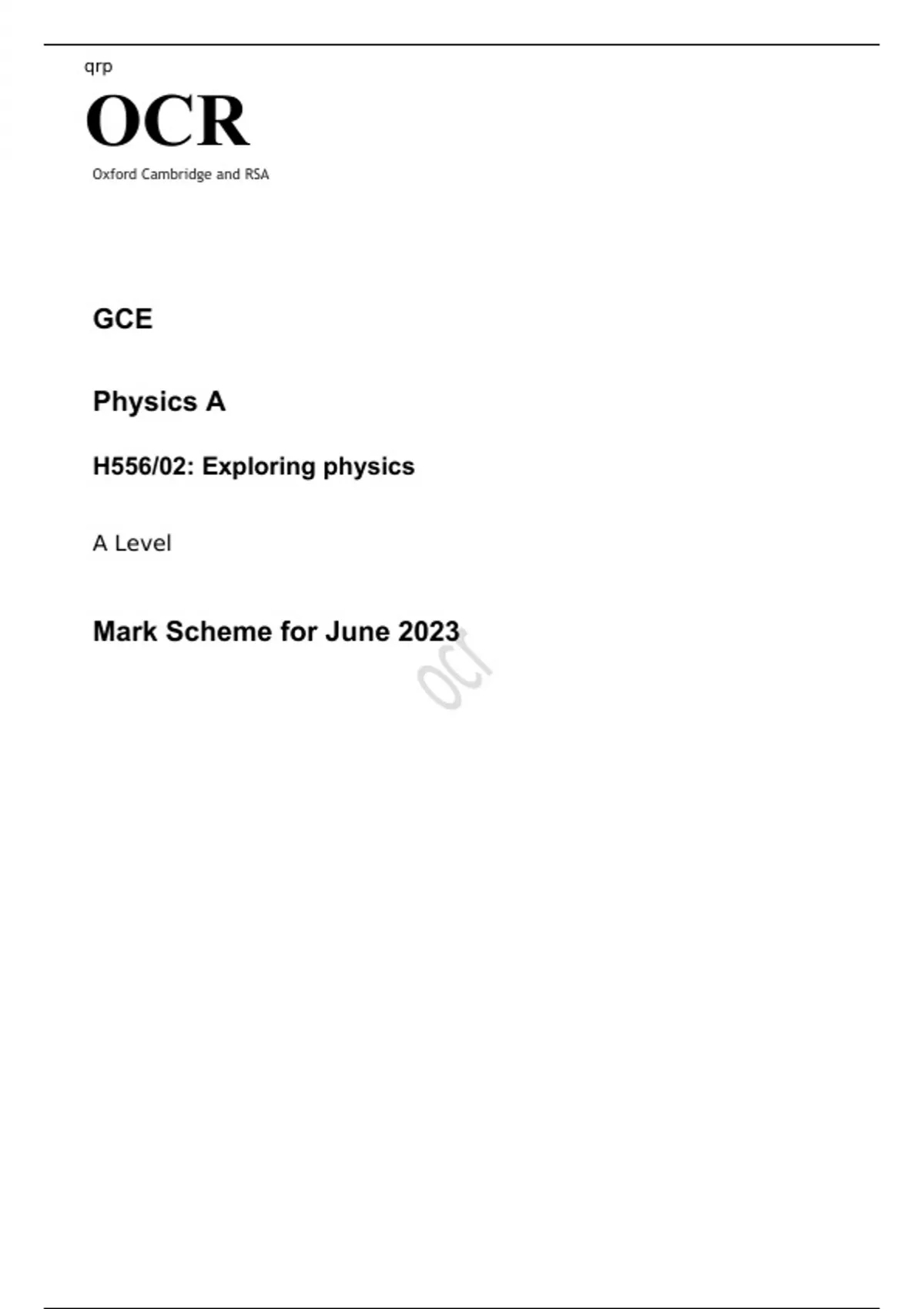 OCR A Level Physics A H556/02 JUNE 2023 QUESTION PAPER AND MARK SCHEME ...