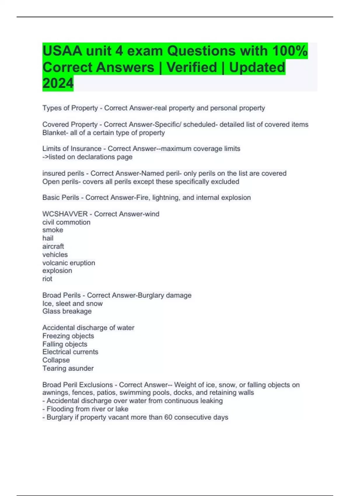 USAA unit 4 exam Questions with 100% Correct Answers | Verified ...