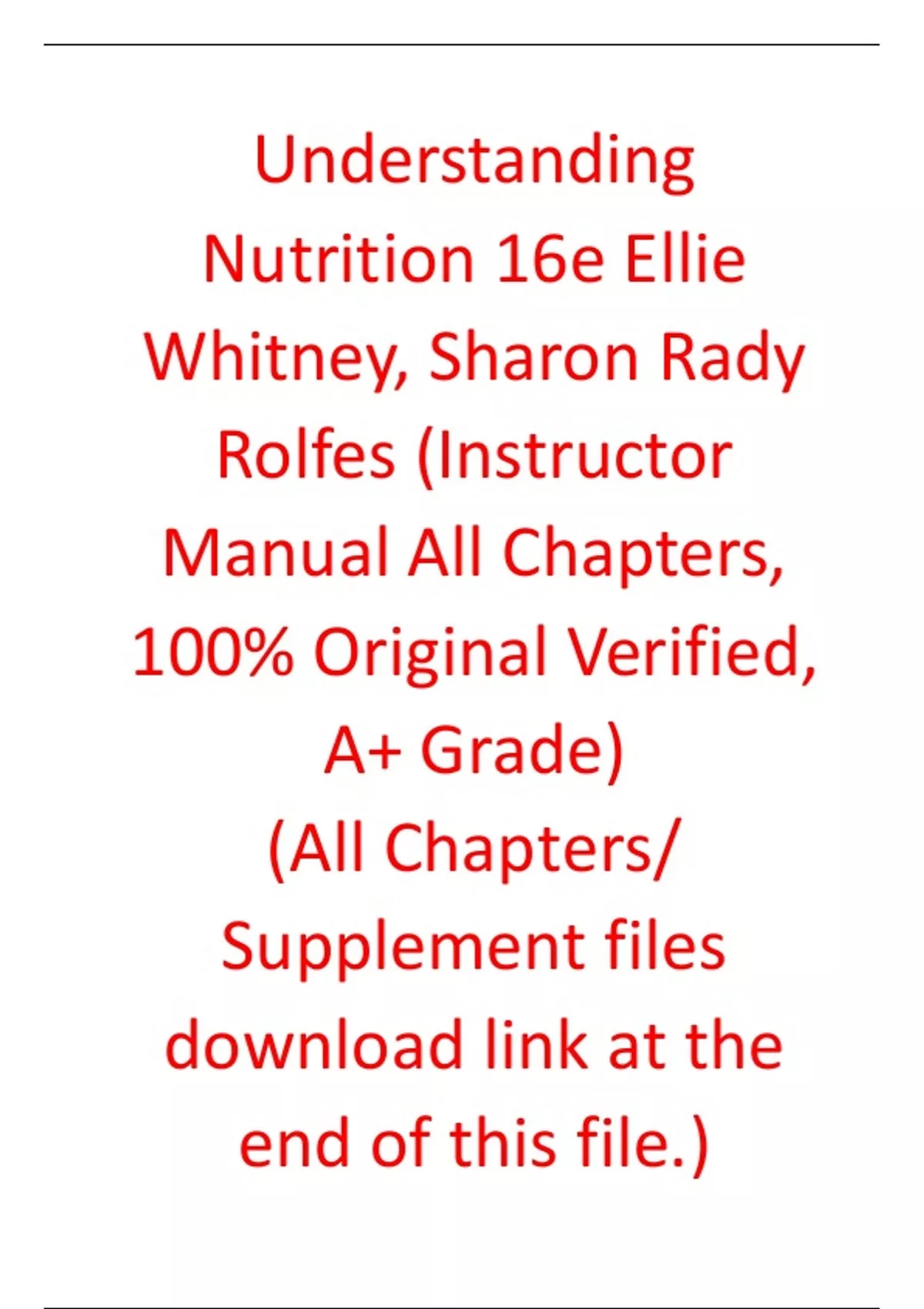 Instructor Manual For Understanding Nutrition 16th Edition By Ellie ...