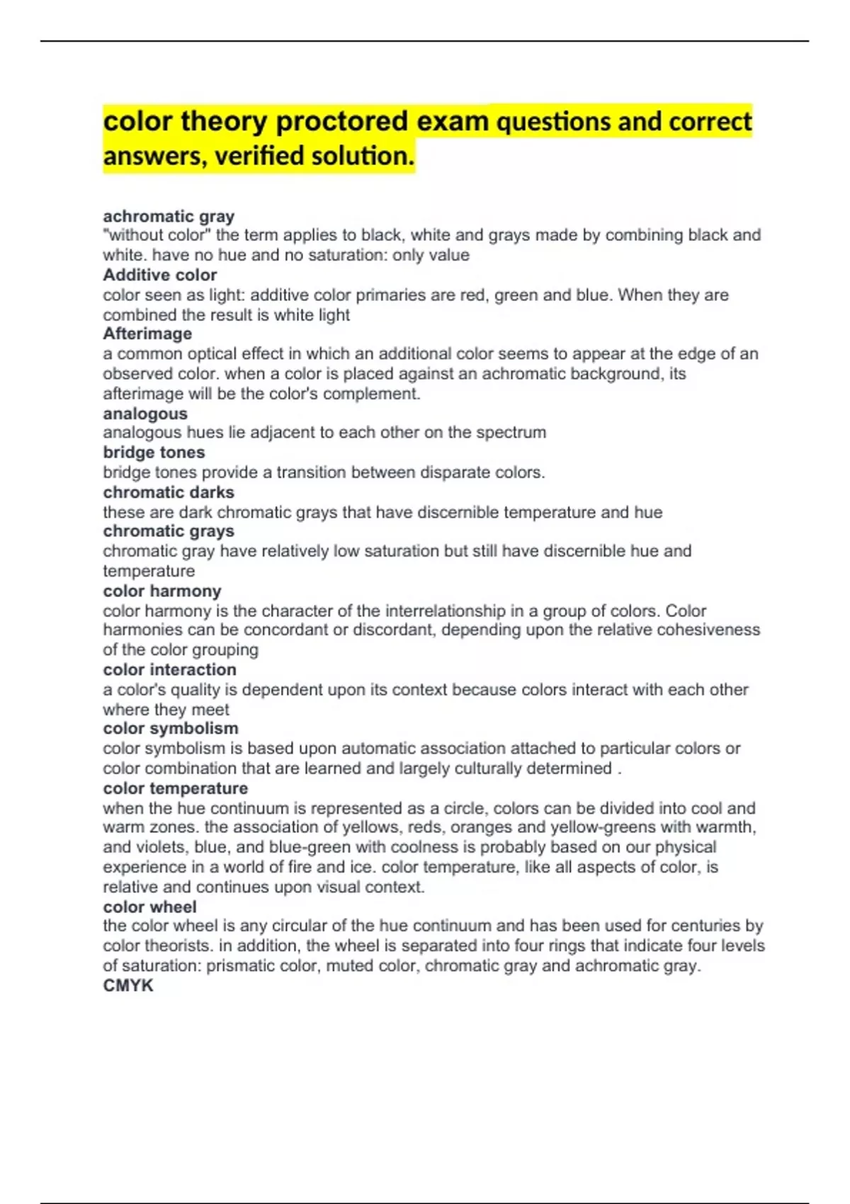 color theory proctored exam questions and correct answers, verified ...