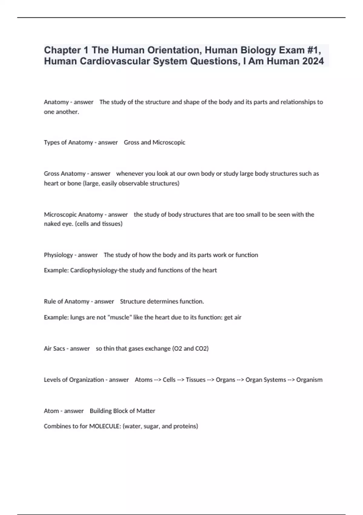 Chapter 1 The Human Orientation, Human Biology Exam #1, Human Cardiovascular System, I Am Human ...