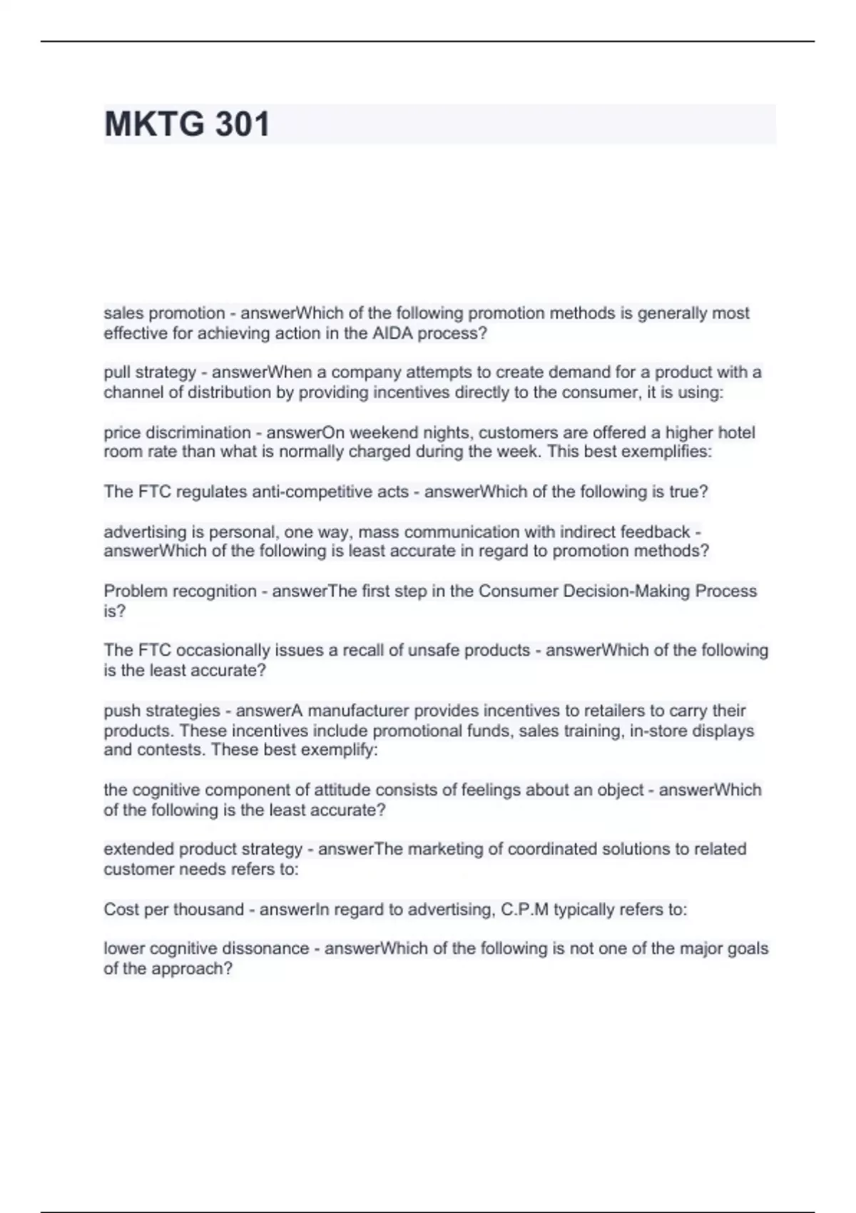 MKTG 301 Questions with correct Answers 2024 - AIPMM - Stuvia US