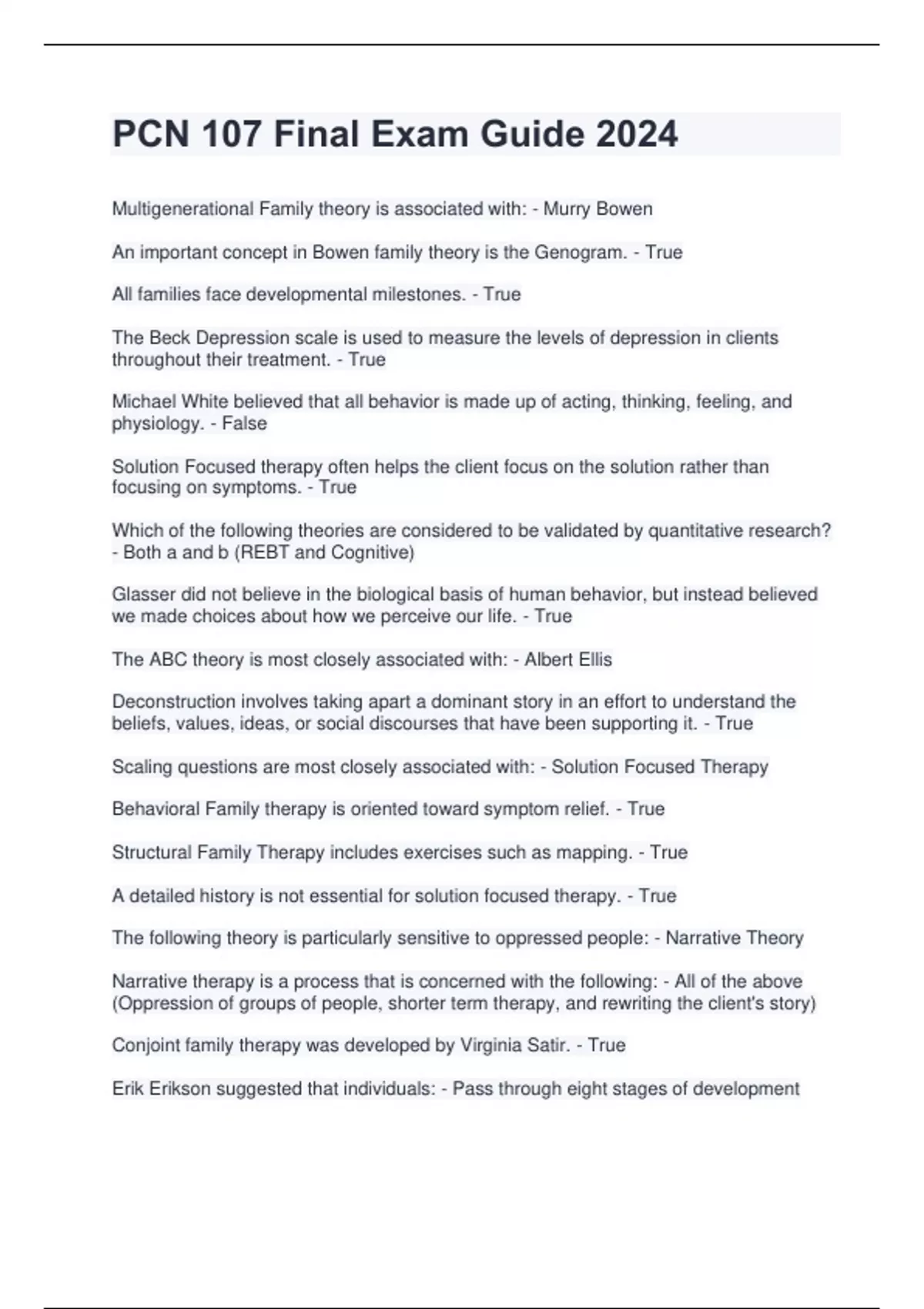 PCN 107 Final Exam Guide 2024 - PCN 107 - Stuvia US