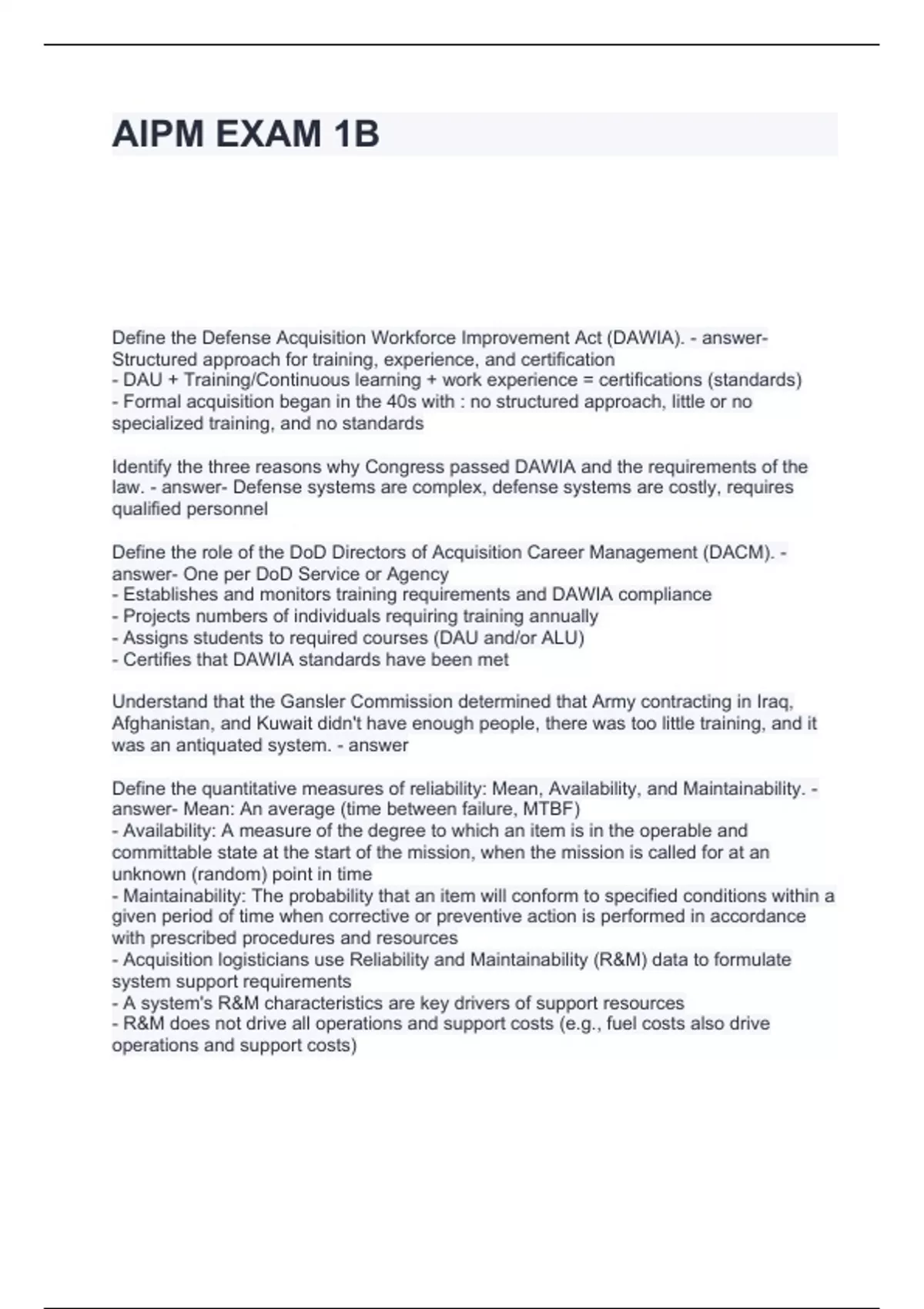 AIPM EXAM 1B QUESTIONS WITH SOLUTIONS 2024 - AIPMM - Stuvia US