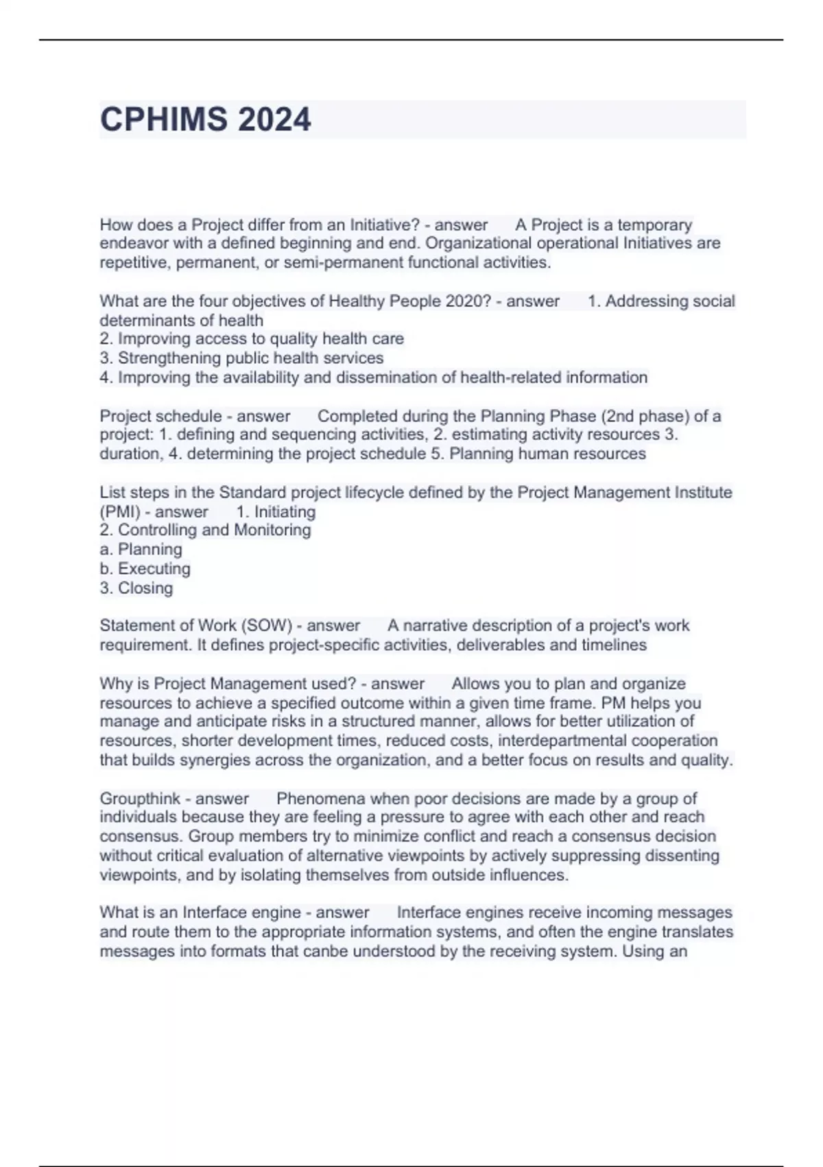 CPHIMS 2024 QUESTIONS WITH CORRECT ANSWERS - Cphims - Stuvia US