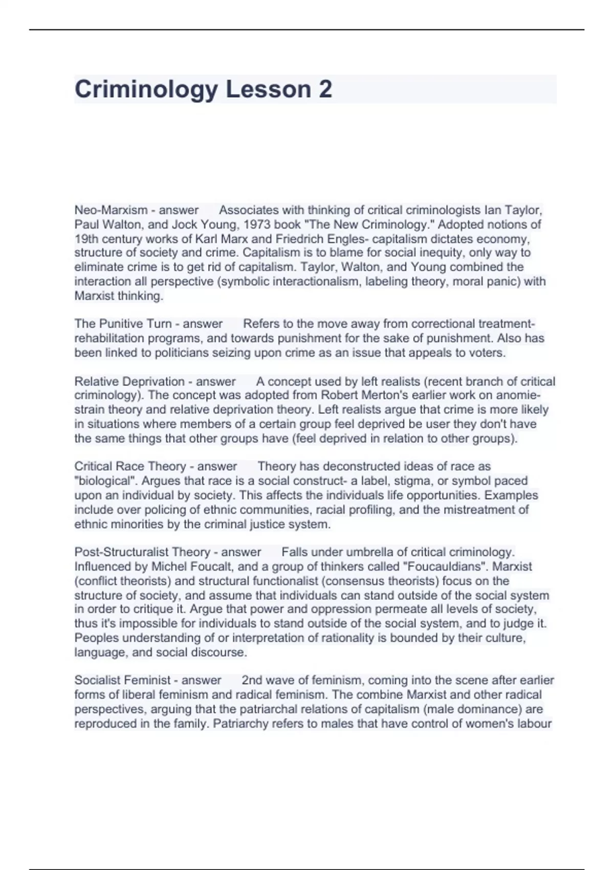 Criminology Lesson 2 Questions and Answers 2024 - Criminology - Stuvia US