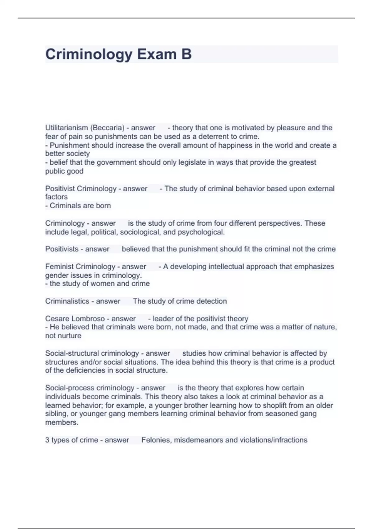 Criminology Exam B Questions and Answers Graded A+ - Criminology ...