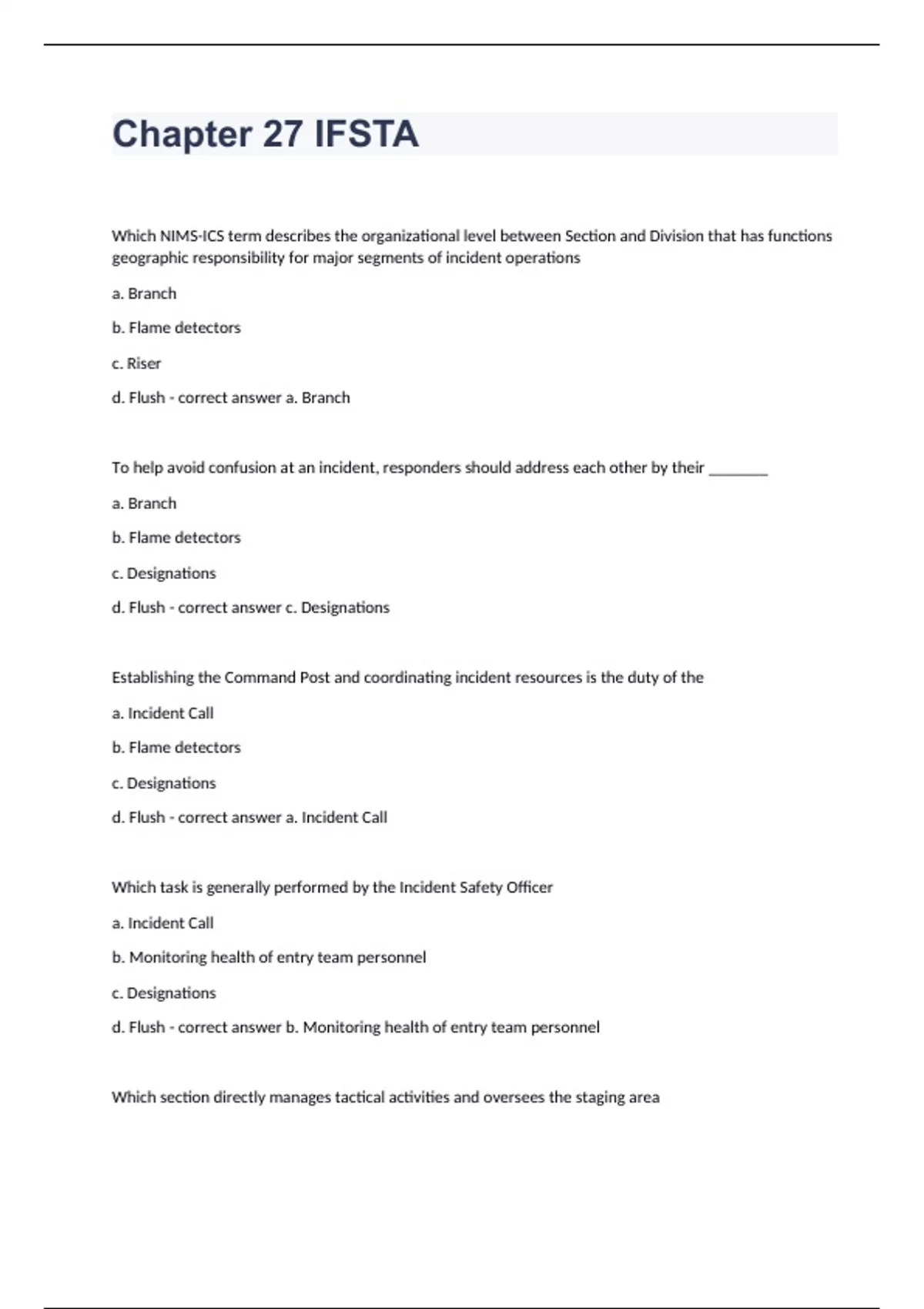 Chapter 27 IFSTA question n answers graded A+ 2023/2024 - IFSTA - Stuvia US