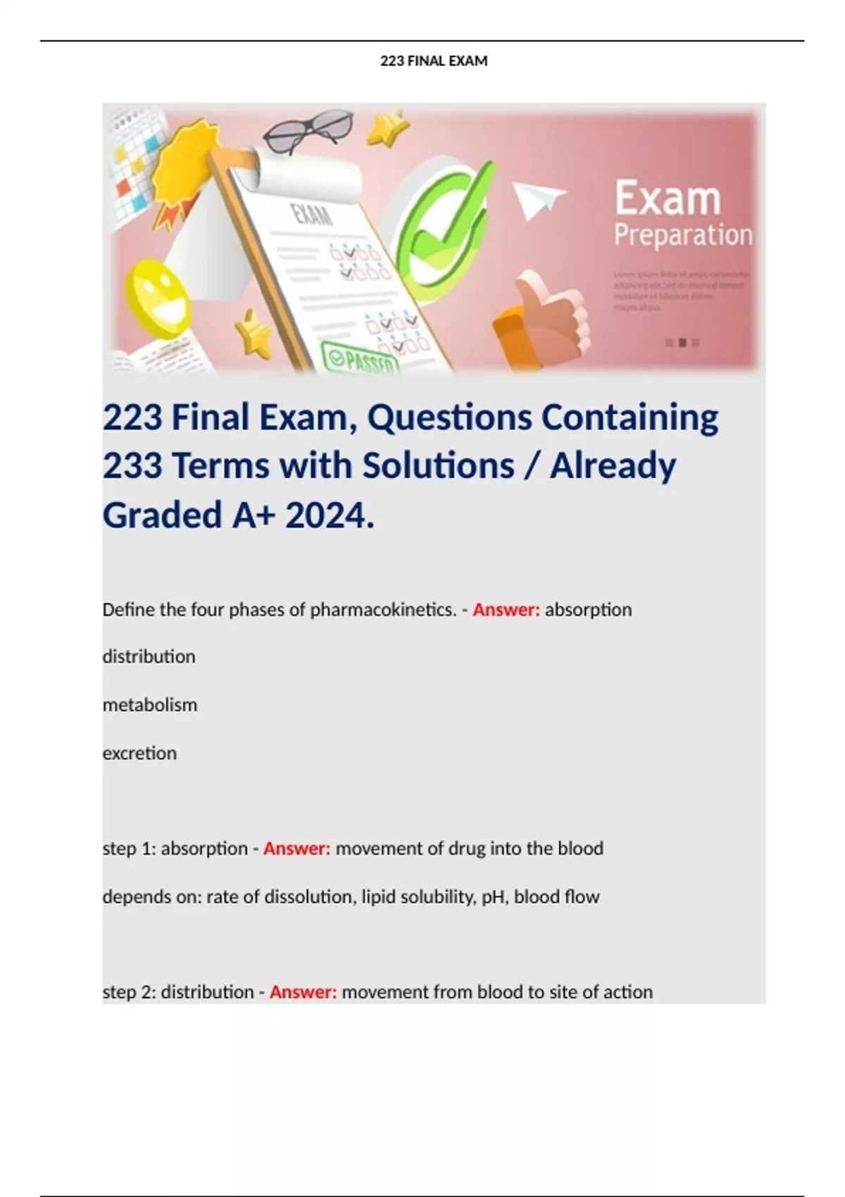 223 Final Exam, Questions Containing 233 Terms with Solutions / Already Graded A+ 2024. Terms ...