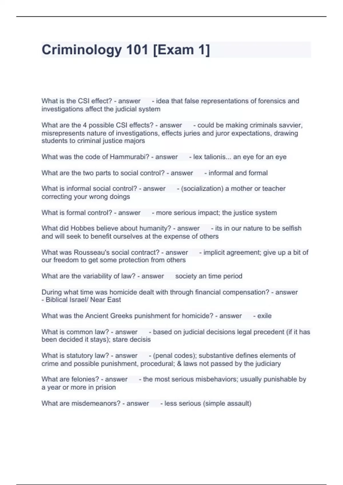 Criminology 101 [Exam 1] Questions and Answers 2024 - Criminology ...