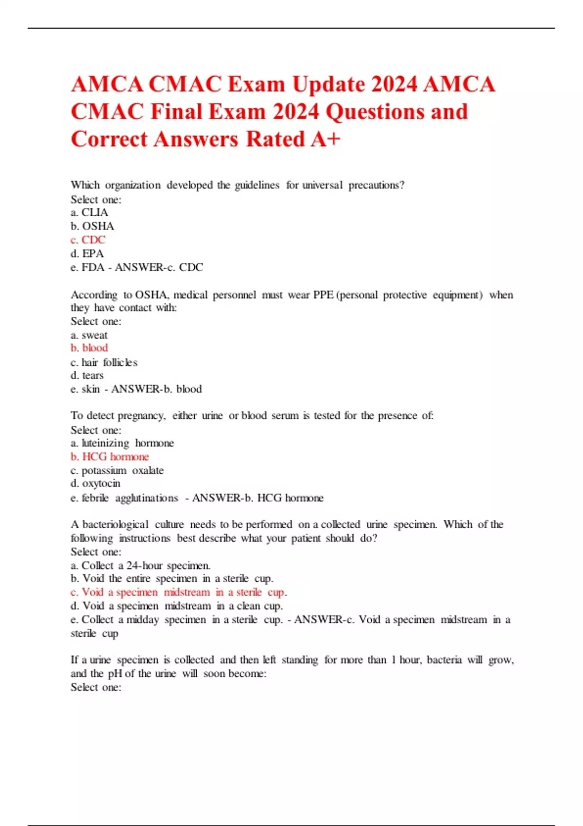 AMCA CMAC Exam Update 2024 AMCA CMAC Final Exam 2024 Questions and ...