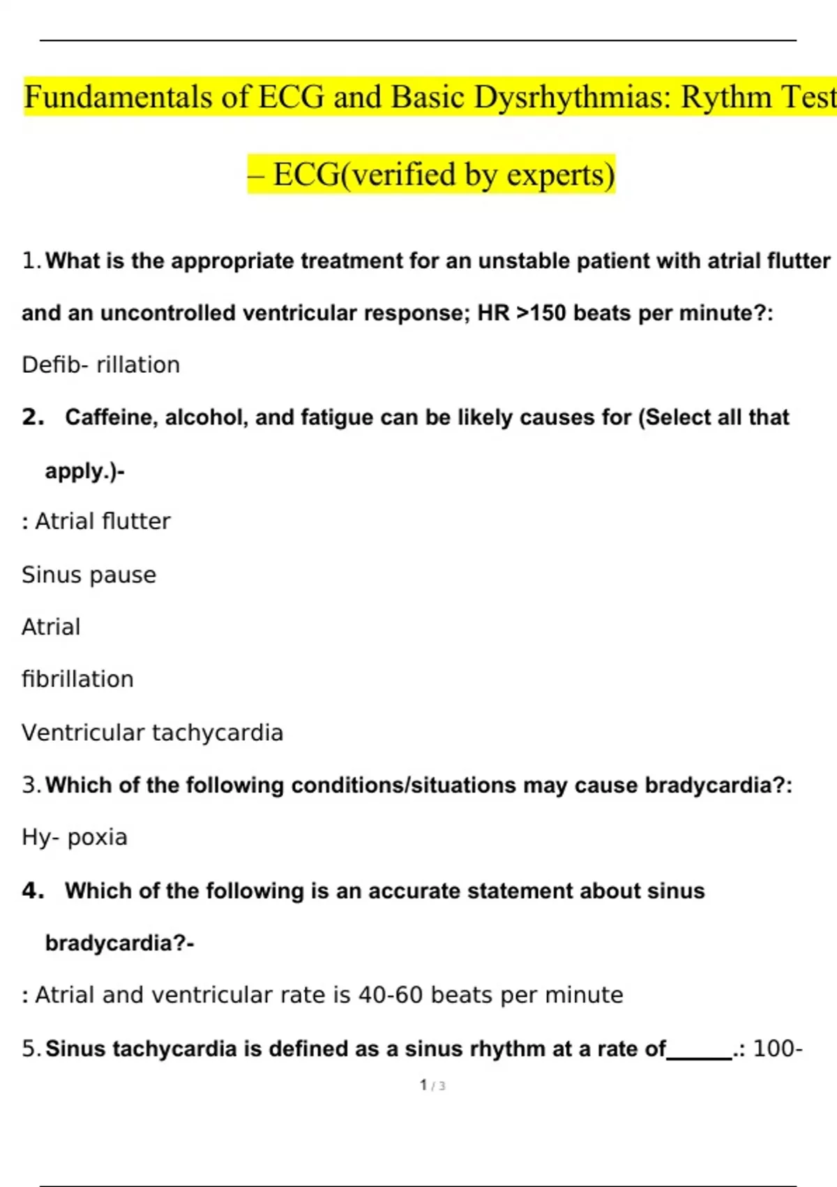Fundamentals of ECG And Basic Dysrhythmias: Rythm Test – ECG: Q&A - ECG ...