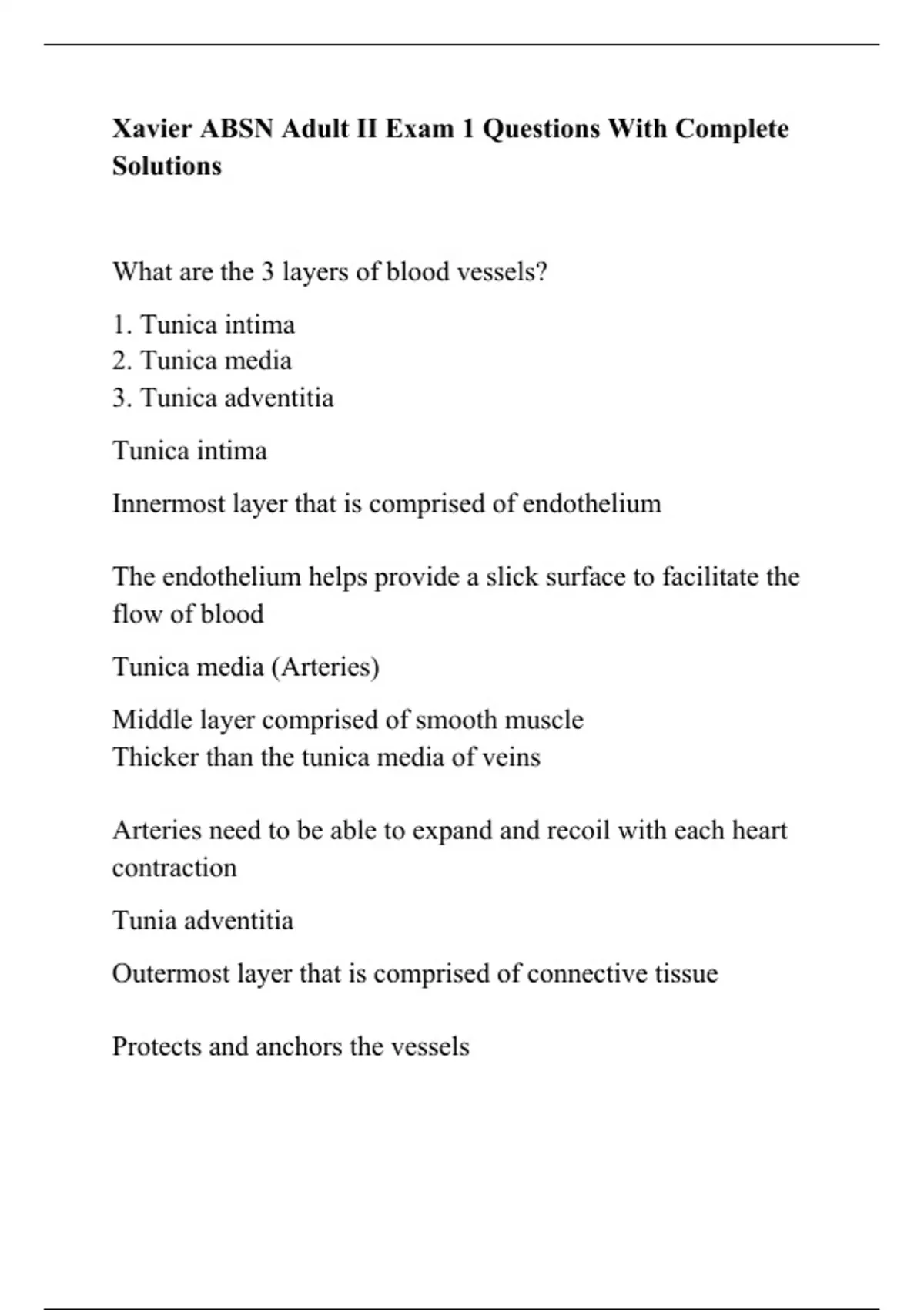 Xavier ABSN Adult II Exam 1 Questions With Complete Solutions - Adult ...