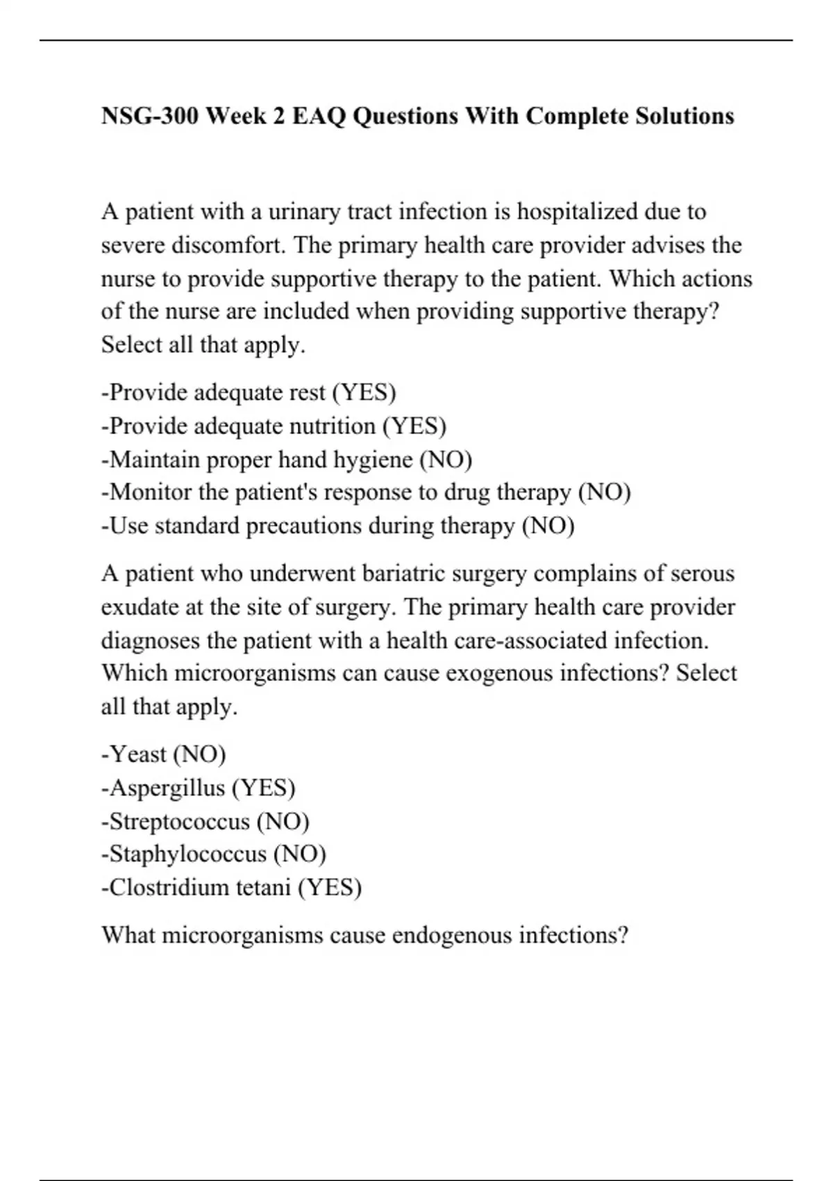 NSG-300 Week 2 EAQ Questions With Complete Solutions - NSG 300 - Stuvia US