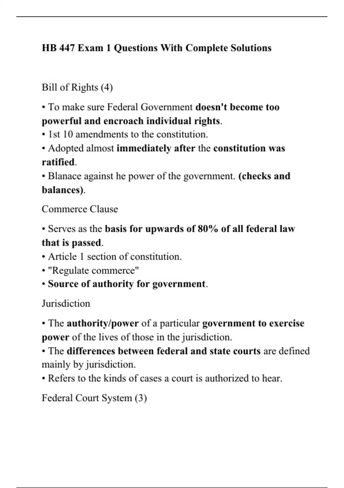 HB 447 Exam 1 Questions With Complete Solutions - HB 447 - Stuvia US