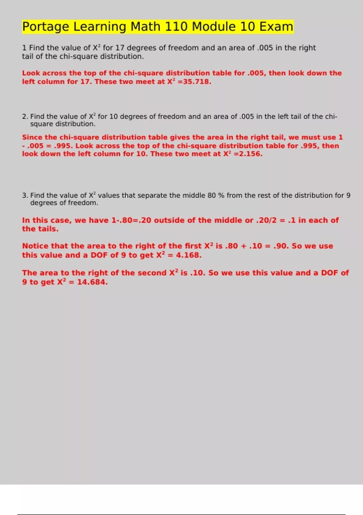 Portage Learning Math 110 Module 10 Exam 2024 2025 Portage Learning Math 110 Stuvia Us