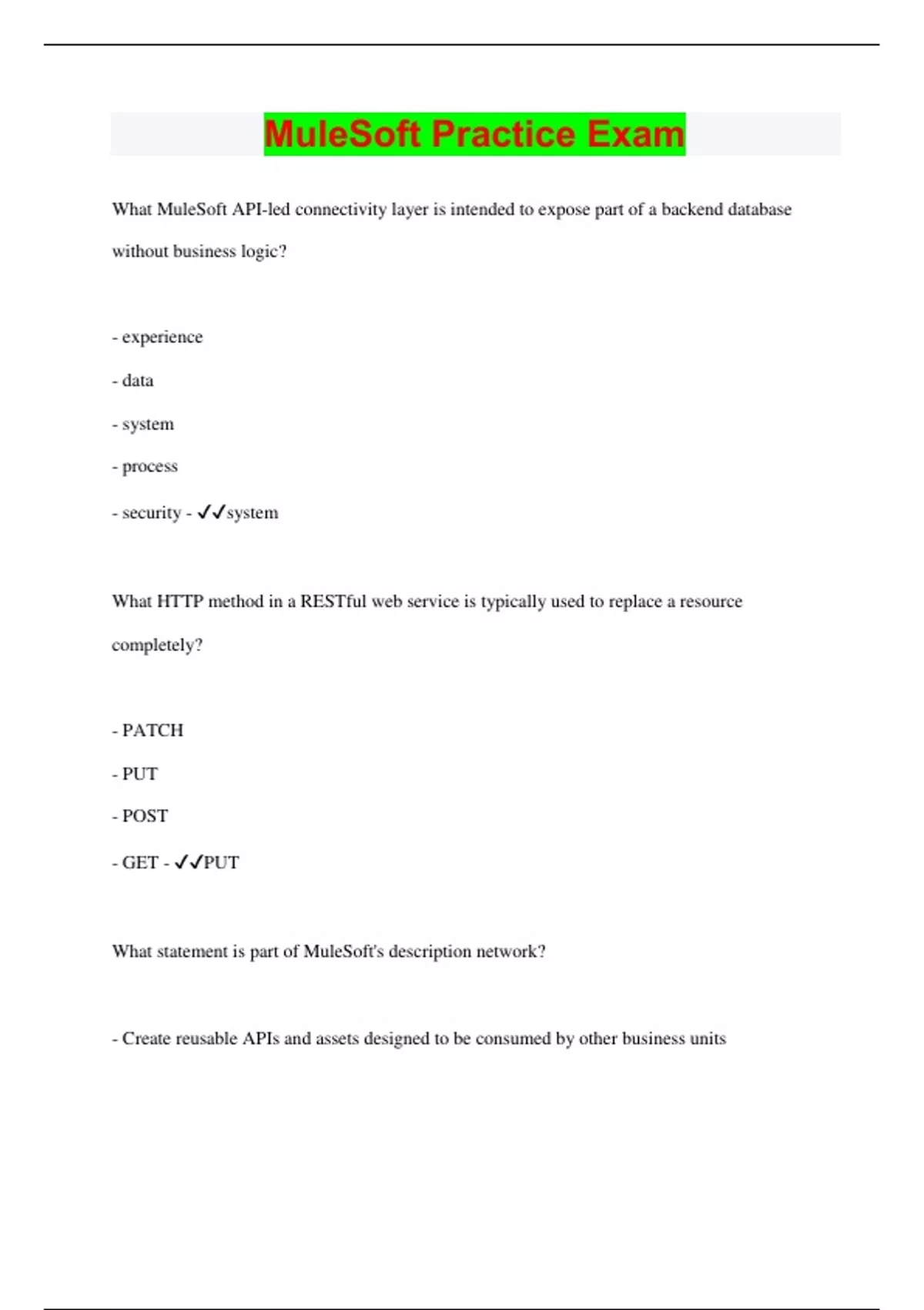 MuleSoft Practice Exam Questions with 100% Correct Answers | Latest ...