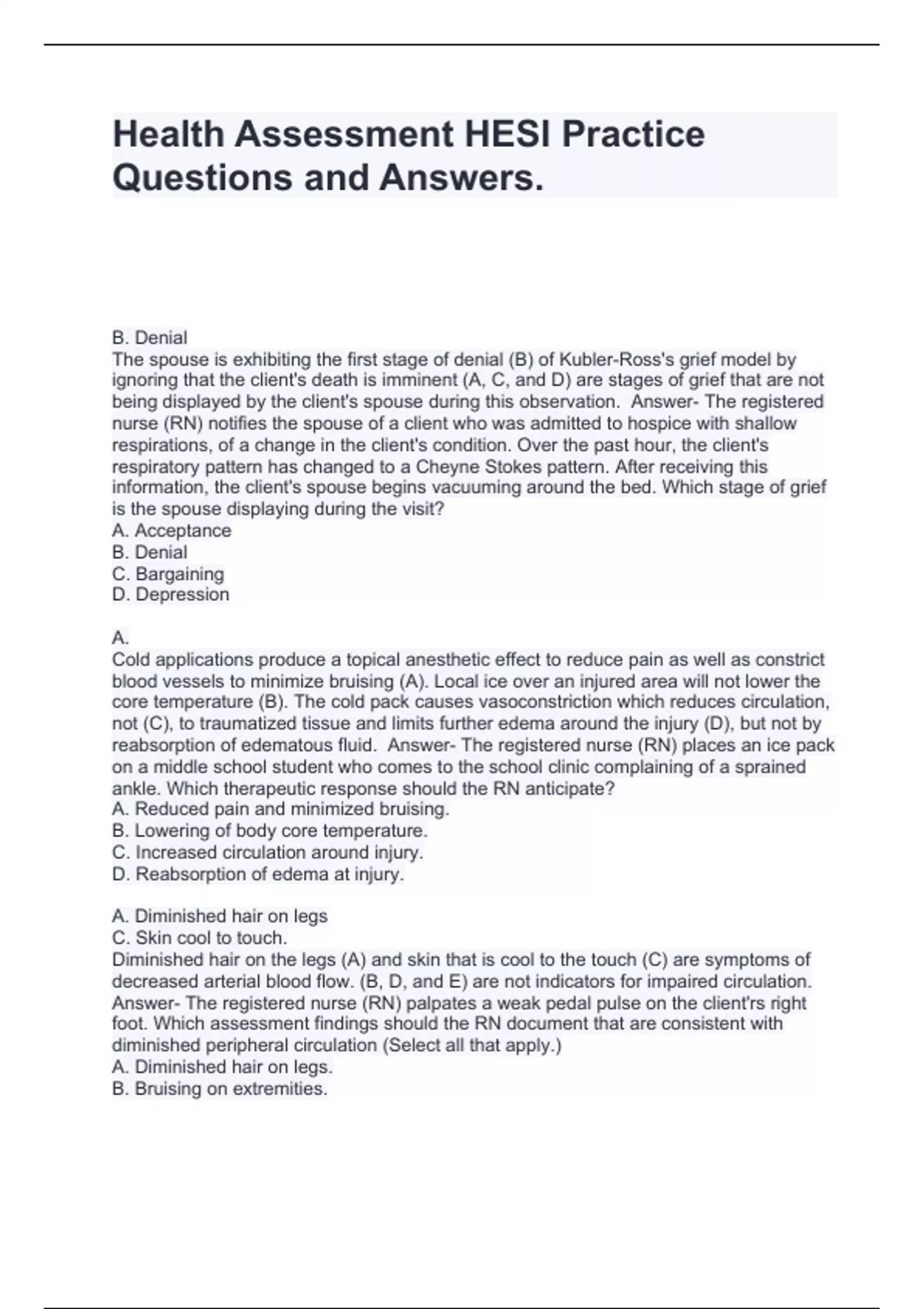 Health Assessment HESI Practice Questions and Answers - HESI HEALTH ...