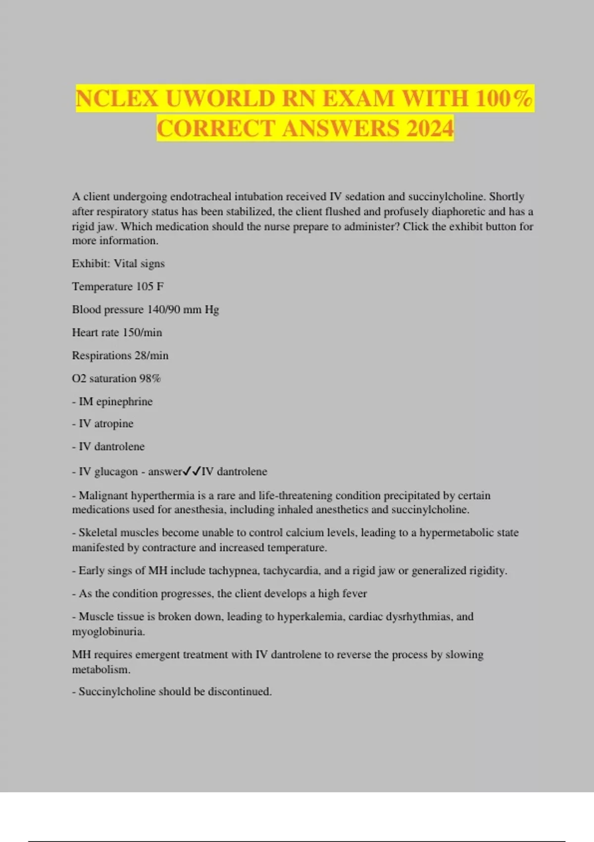 NCLEX UWORLD RN EXAM WITH 100% CORRECT ANSWERS 2024 - NCLEX UWORLD - Stuvia US