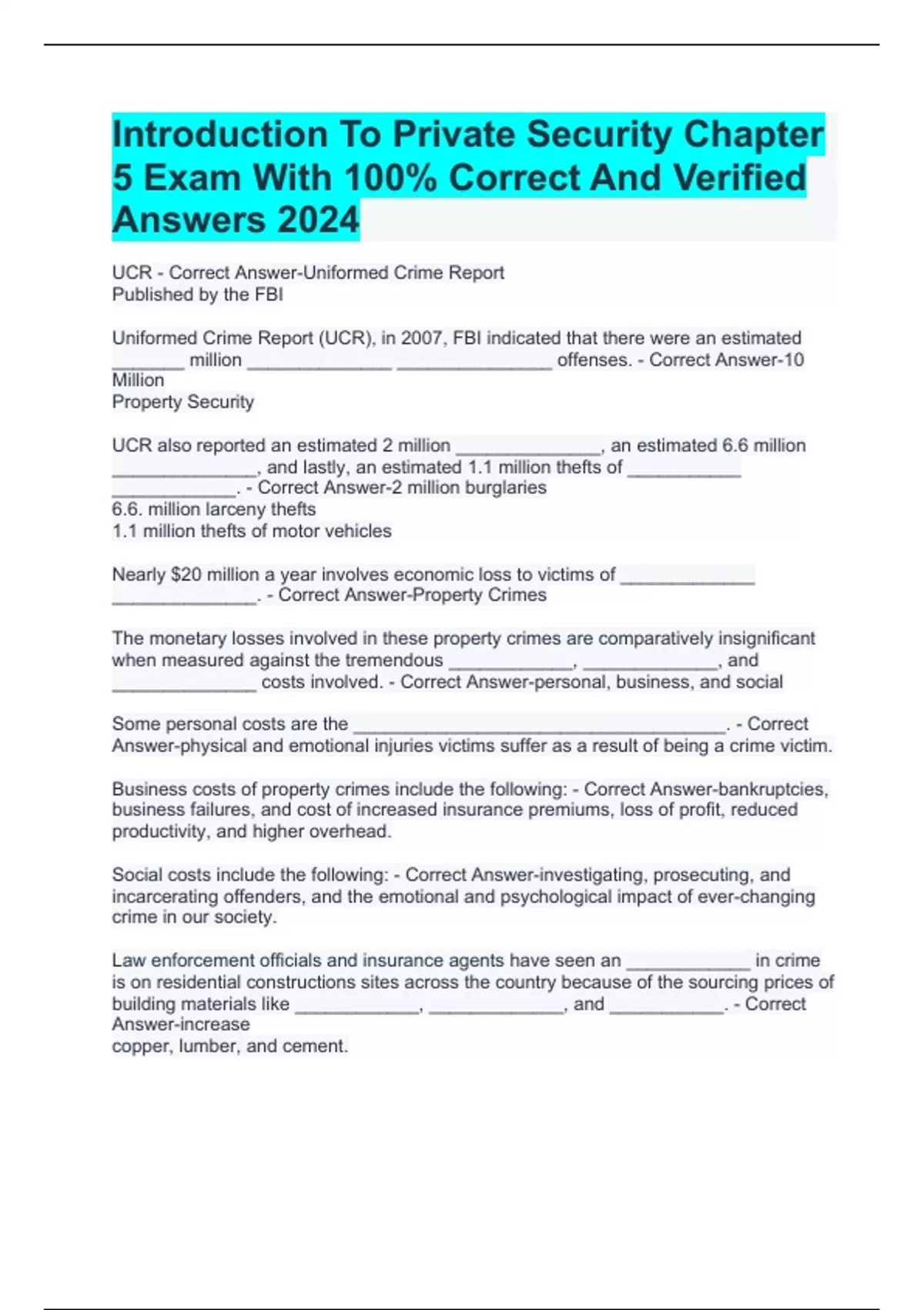 Introduction To Private Security Chapter 5 Exam With 100% Correct And ...