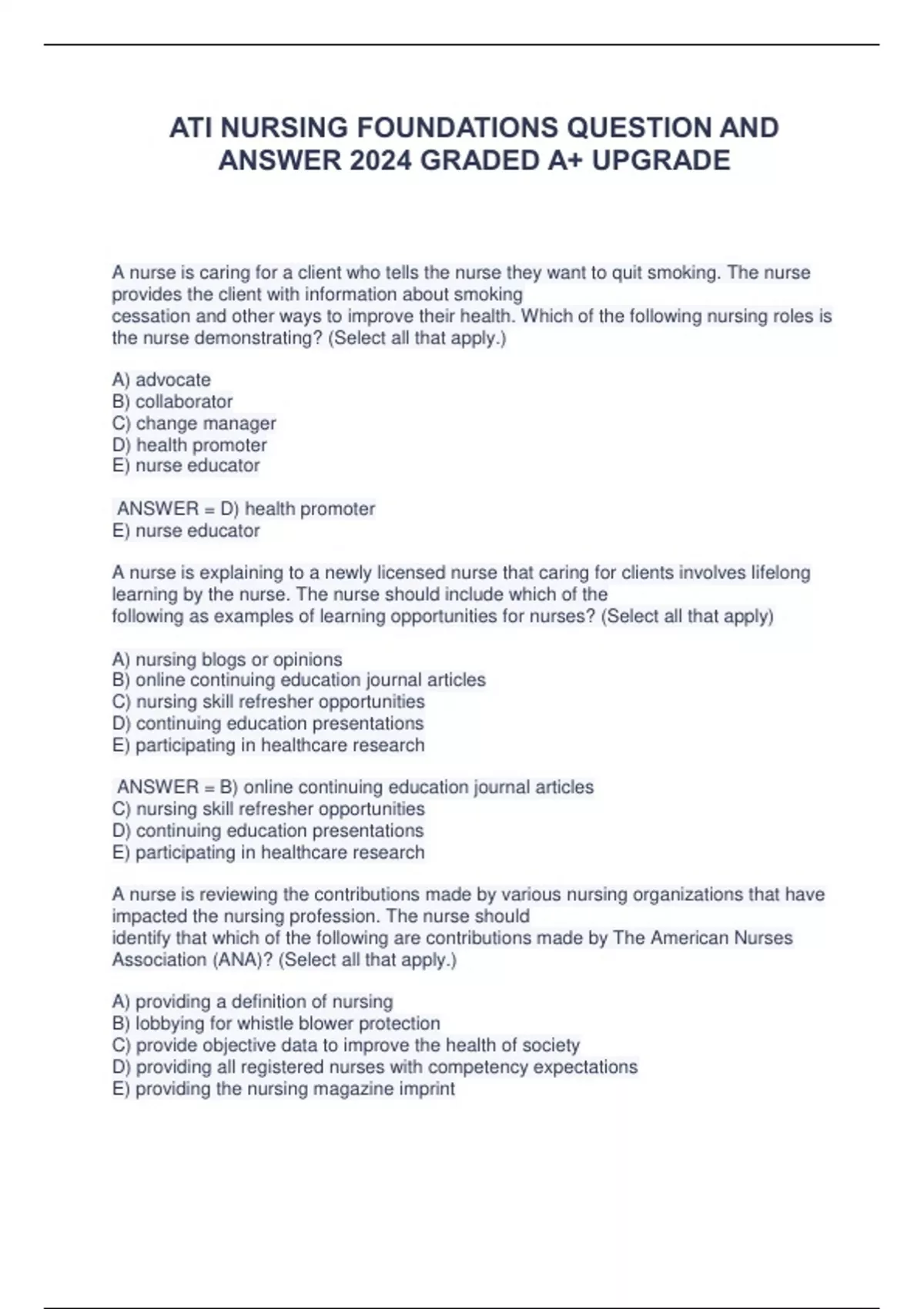 ATI NURSING FOUNDATIONS QUESTION AND ANSWER 2024 GRADED A+ UPGRADE ...