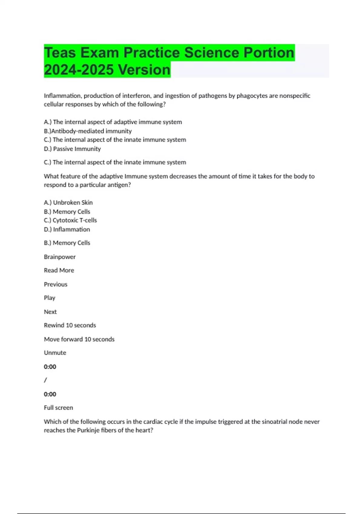 Teas Exam Practice Science Portion Version - ATI TEAS 7 - Stuvia US