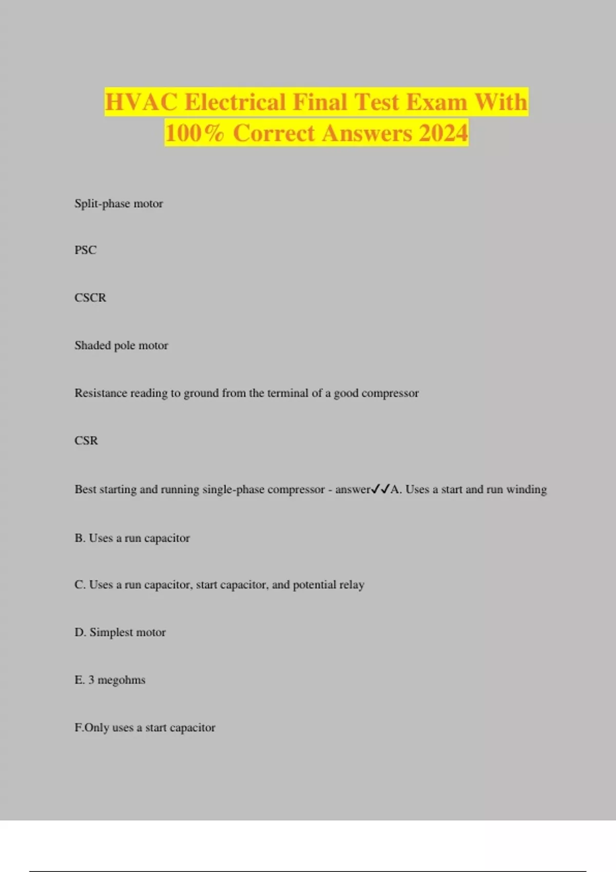 HVAC Electrical Final Test Exam With 100% Correct Answers 2024 - Hvac ...