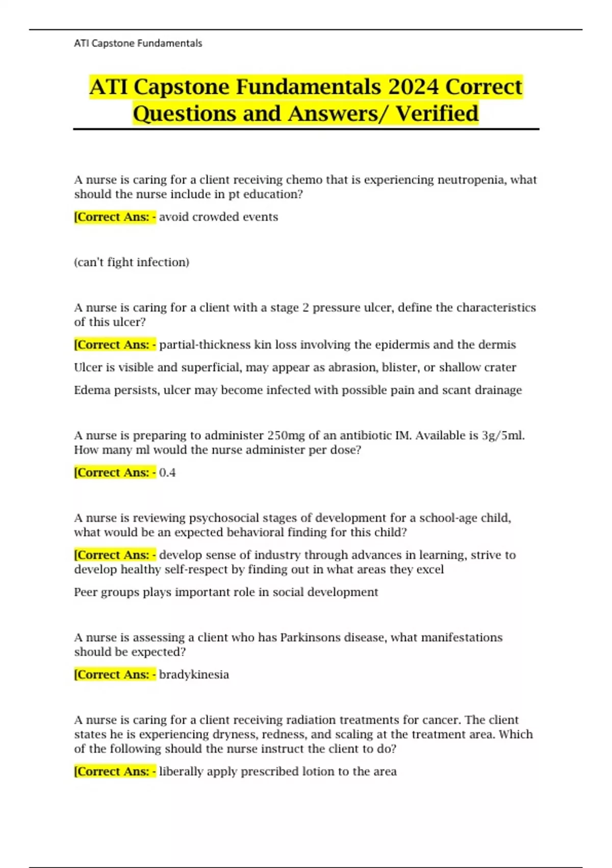 ATI Capstone Fundamentals 2024 Correct Questions and Answers/ Verified - ATI Capstone ...