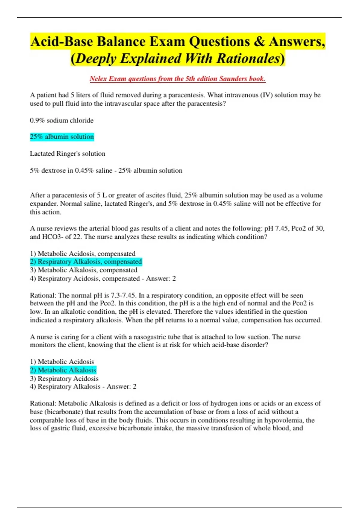 Acid-Base Balance Exam Questions & Answers, (Deeply Explained With ...