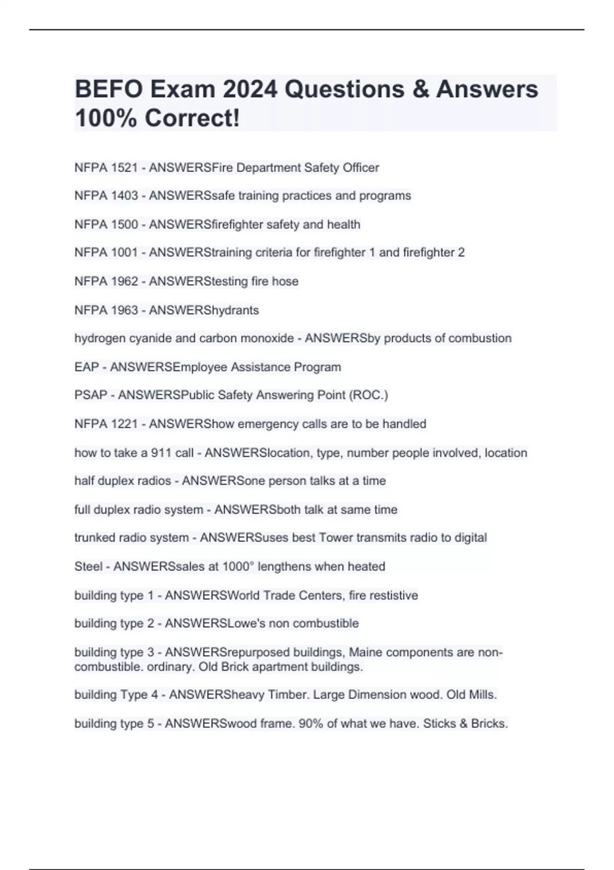 BEFO Exam 2024 Questions & Answers 100% Correct! - BEFO - Stuvia US