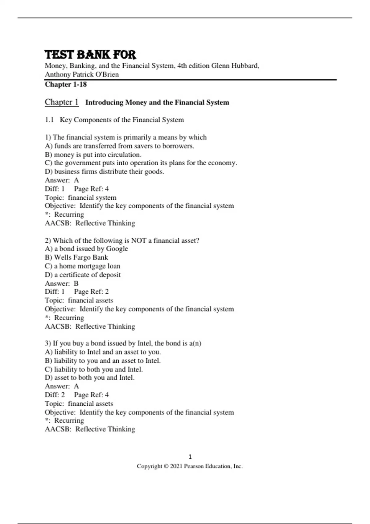 Test Bank for Money, Banking, and the Financial System, 4th edition ...