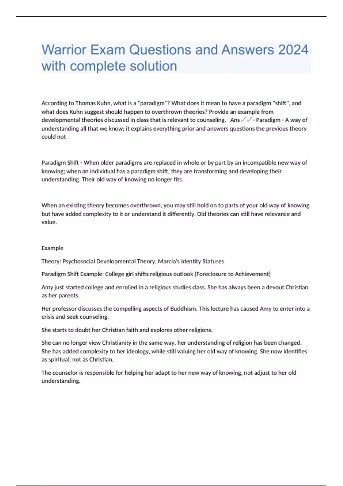 Warrior Exam Questions and Answers 2024 with complete solution ...