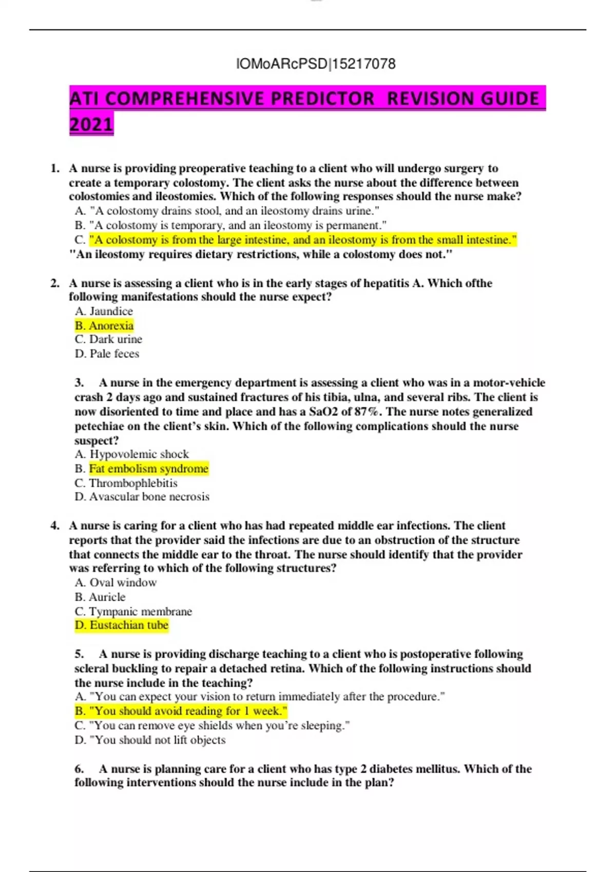 ATI COMPREHENSIVE PREDICTOR REVISION GUIDE 2021 1. A nurse is providing ...