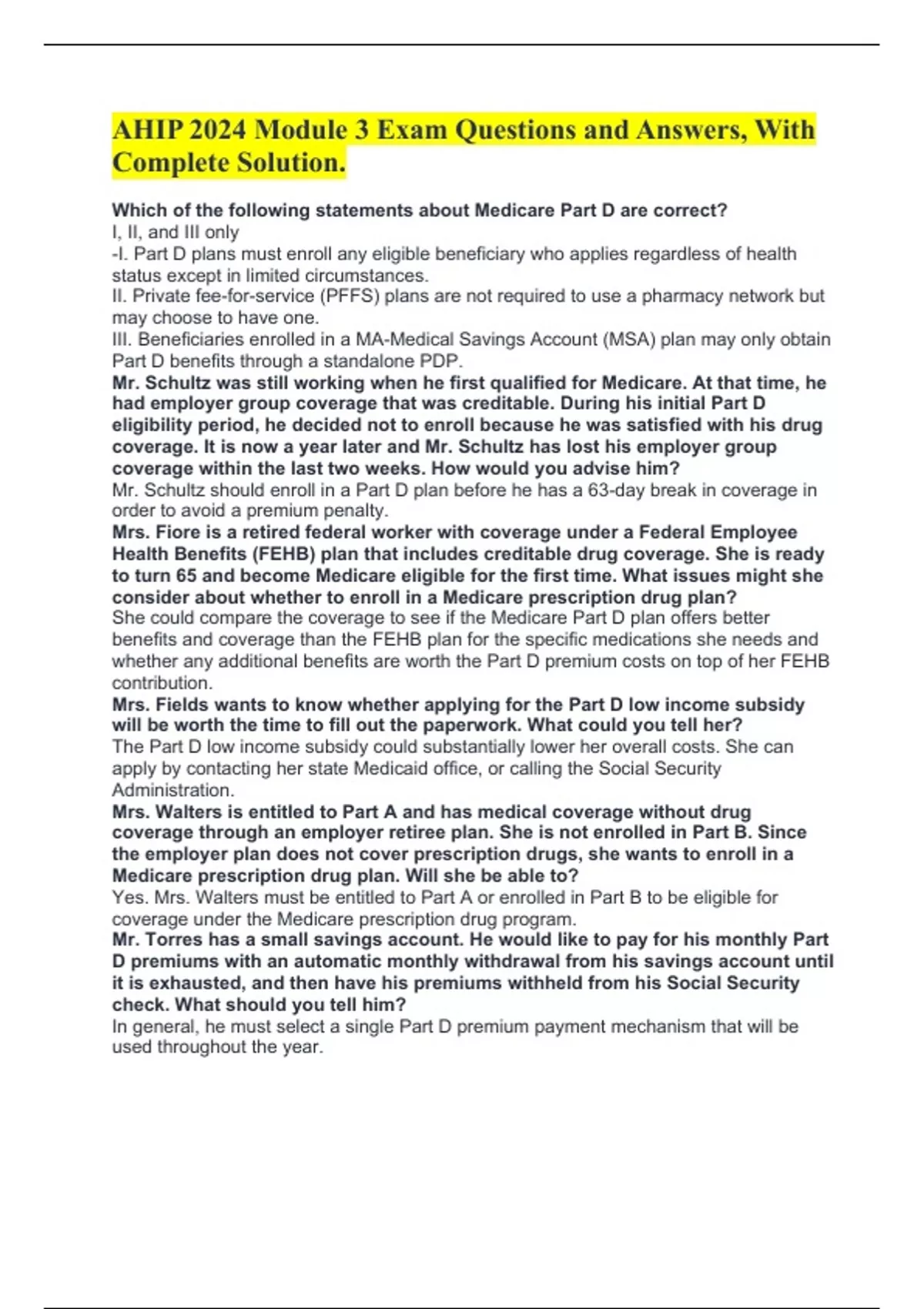AHIP 2024 Module 3 Exam Questions and Answers, With Complete Solution. - AHIP - Stuvia US