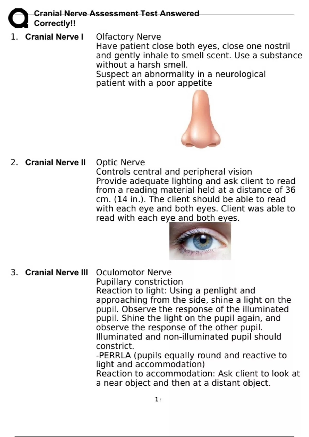 Cranial Nerve Assessment Test Answered Correctly!! - Cranial Nerve ...