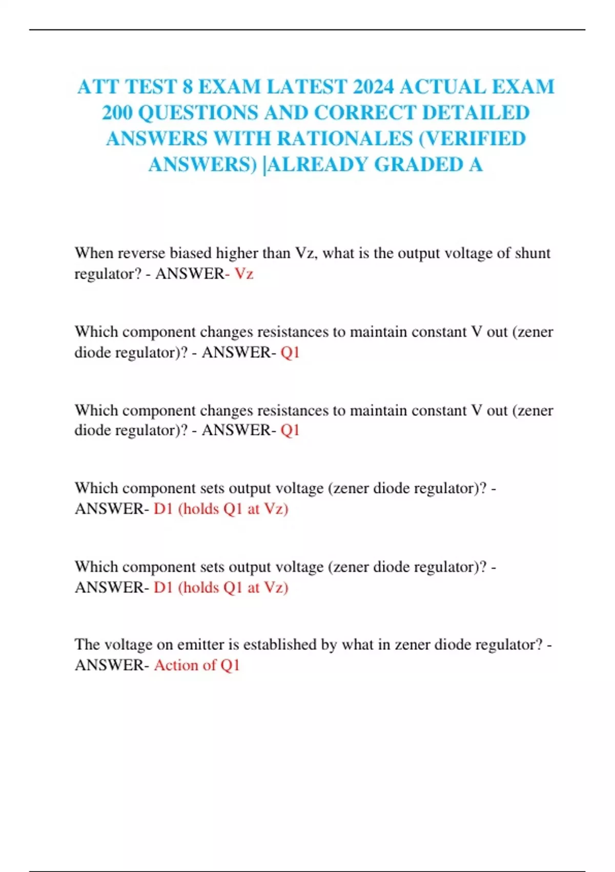 ATT TEST 8 EXAM LATEST 2024 ACTUAL EXAM 200 QUESTIONS AND CORRECT ...