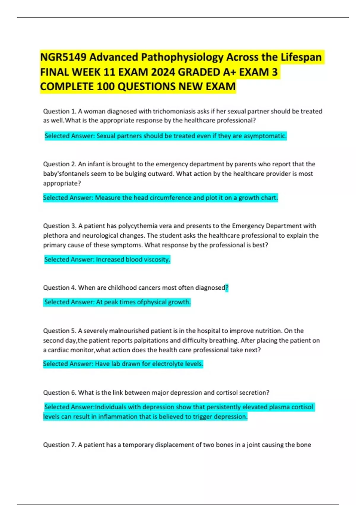 NGR5149 Advanced Pathophysiology Across the Lifespan FINAL WEEK 11 EXAM ...