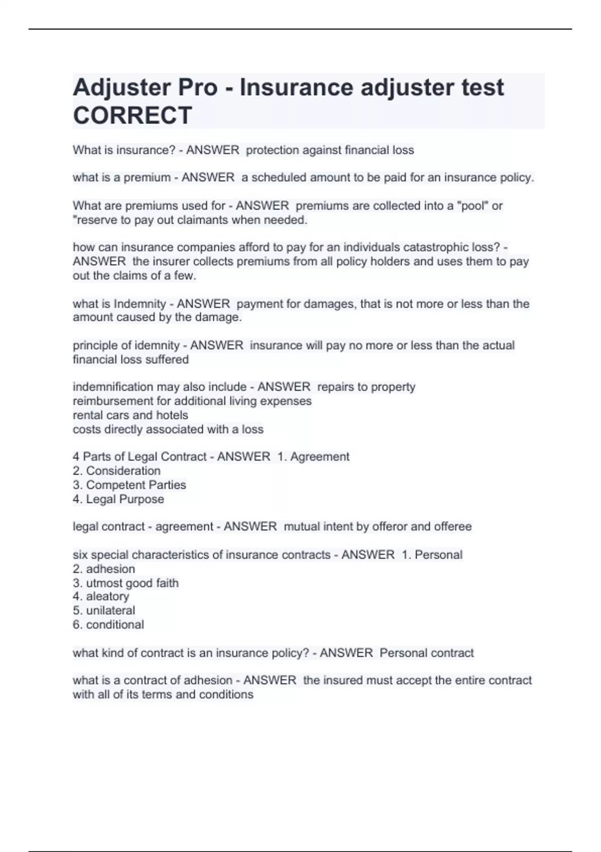 Adjuster Pro – Indian - Chapter 3 Personal Lines CORRECT - Adjuster pro ...