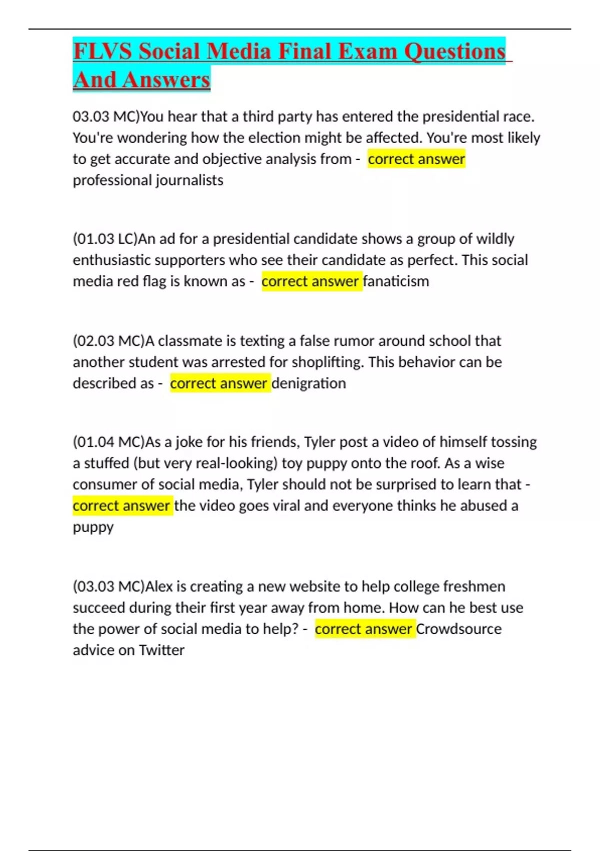 FLVS Social Media Final Exam Questions And Answers - FLVS Social Media - Stuvia US