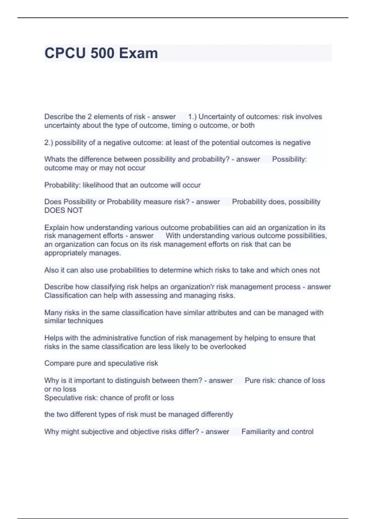 CPCU 500 Exam Questions with correct Answers 2024 - CPCU - Stuvia US