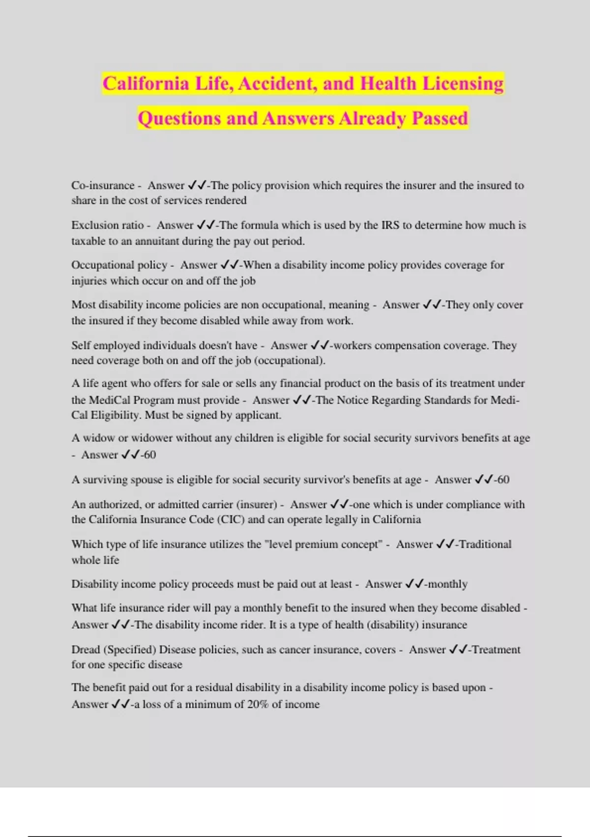 California Life, Accident, and Health Licensing Questions and Answers ...